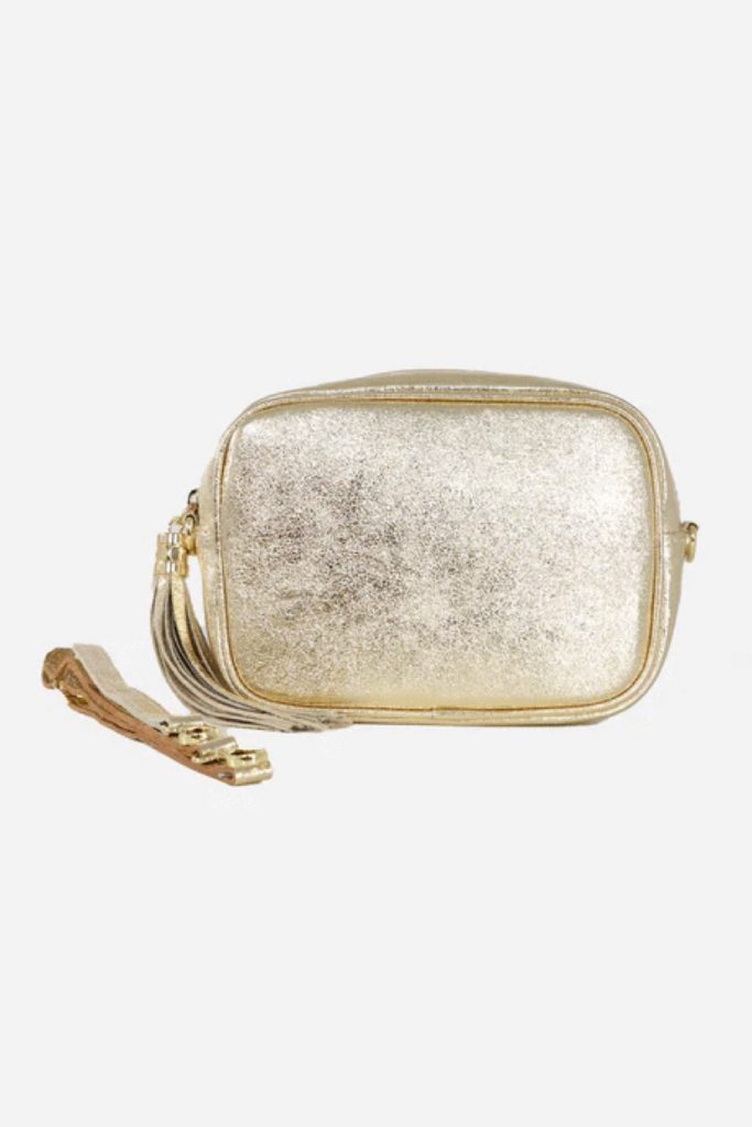 Leather Cross Over Body Camera Bag in Gold | Fizzy Fox Ripley