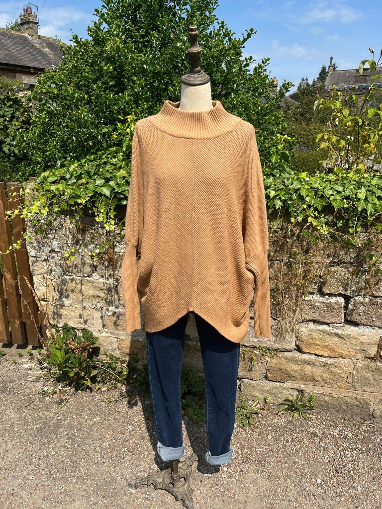 Dip Hem Tulip Jumper in Camel | Fizzy Fox Ripley