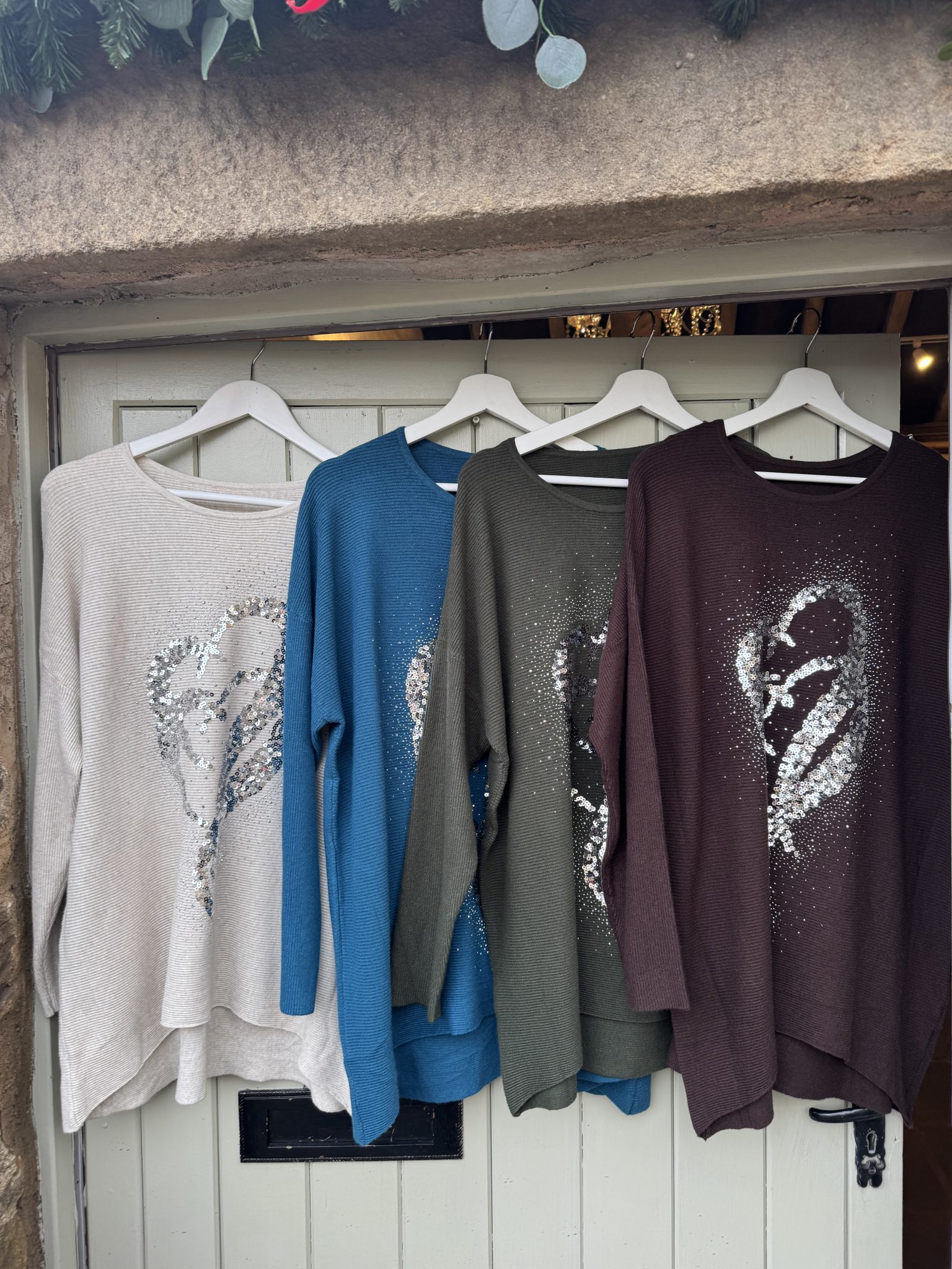 Round Neck Longer Length Sequin Heart Jumper in Chocolate Brown | Fizzy ...